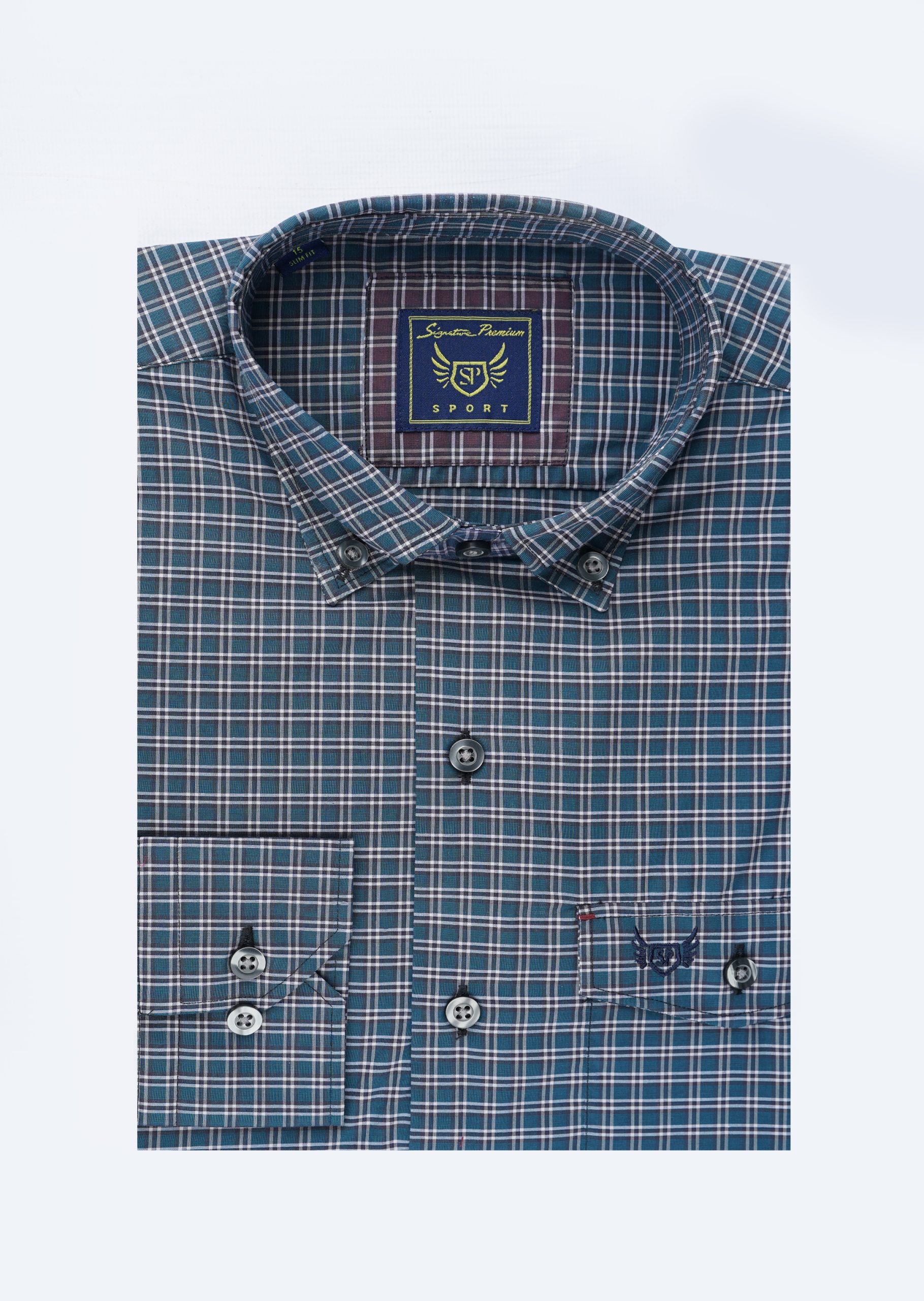 SIGNATURE MEN CASUAL CHECK SLIM FIT LONG SLEEVE SHIRT - Signature